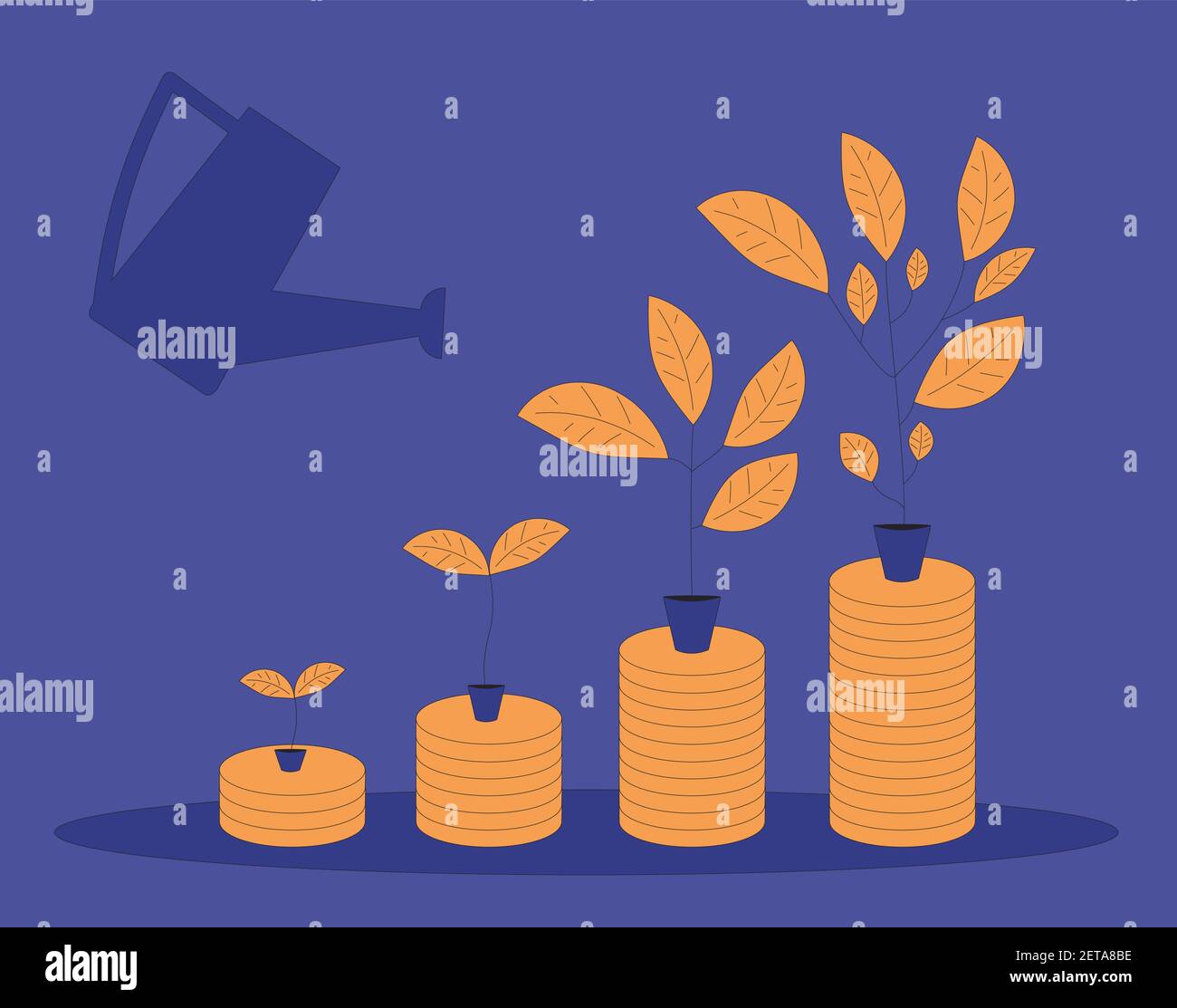 Profit concept. Business growth. Pot watering profitable money tree ...