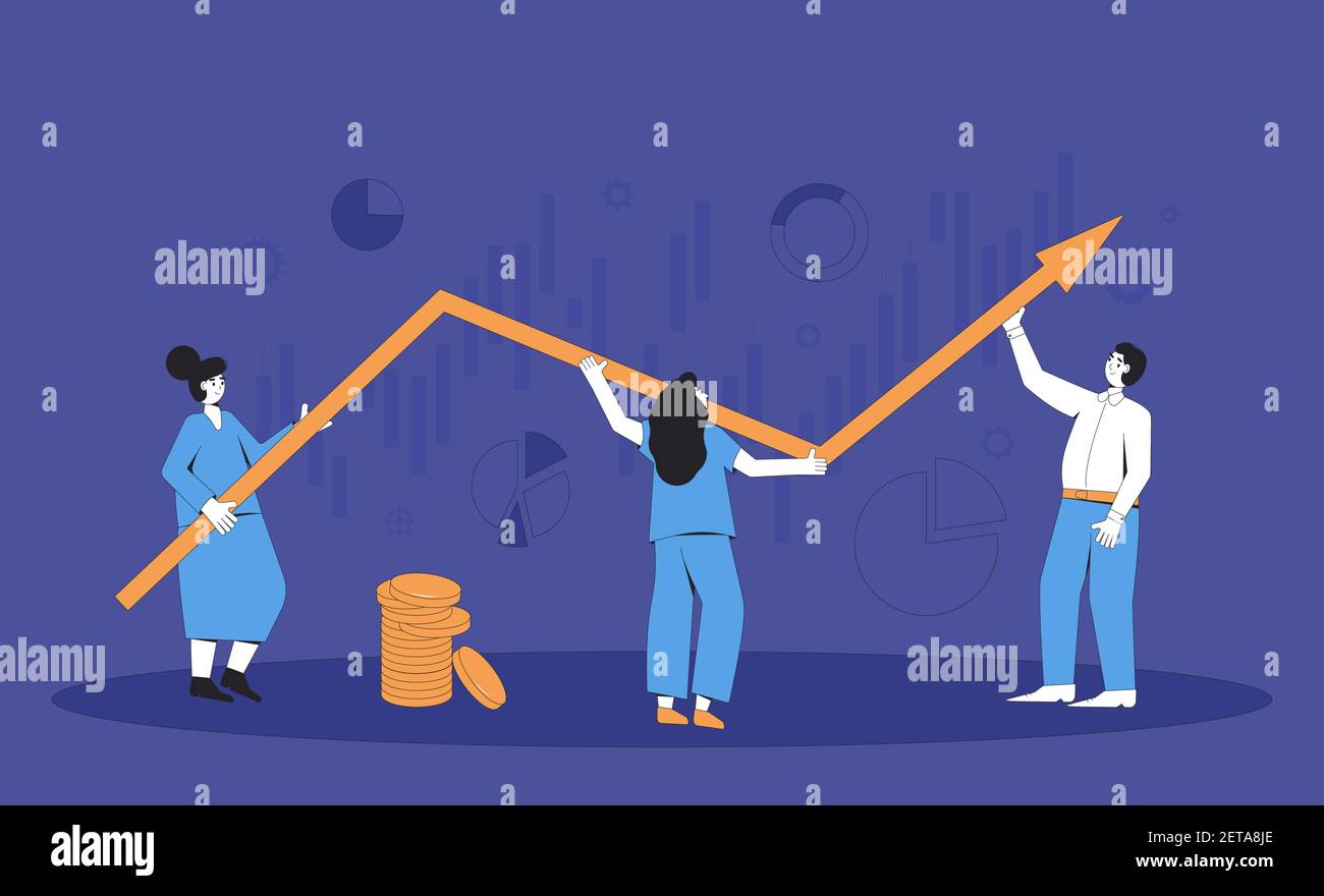 Investment arrow. Retail traders with stock market growing graph ...