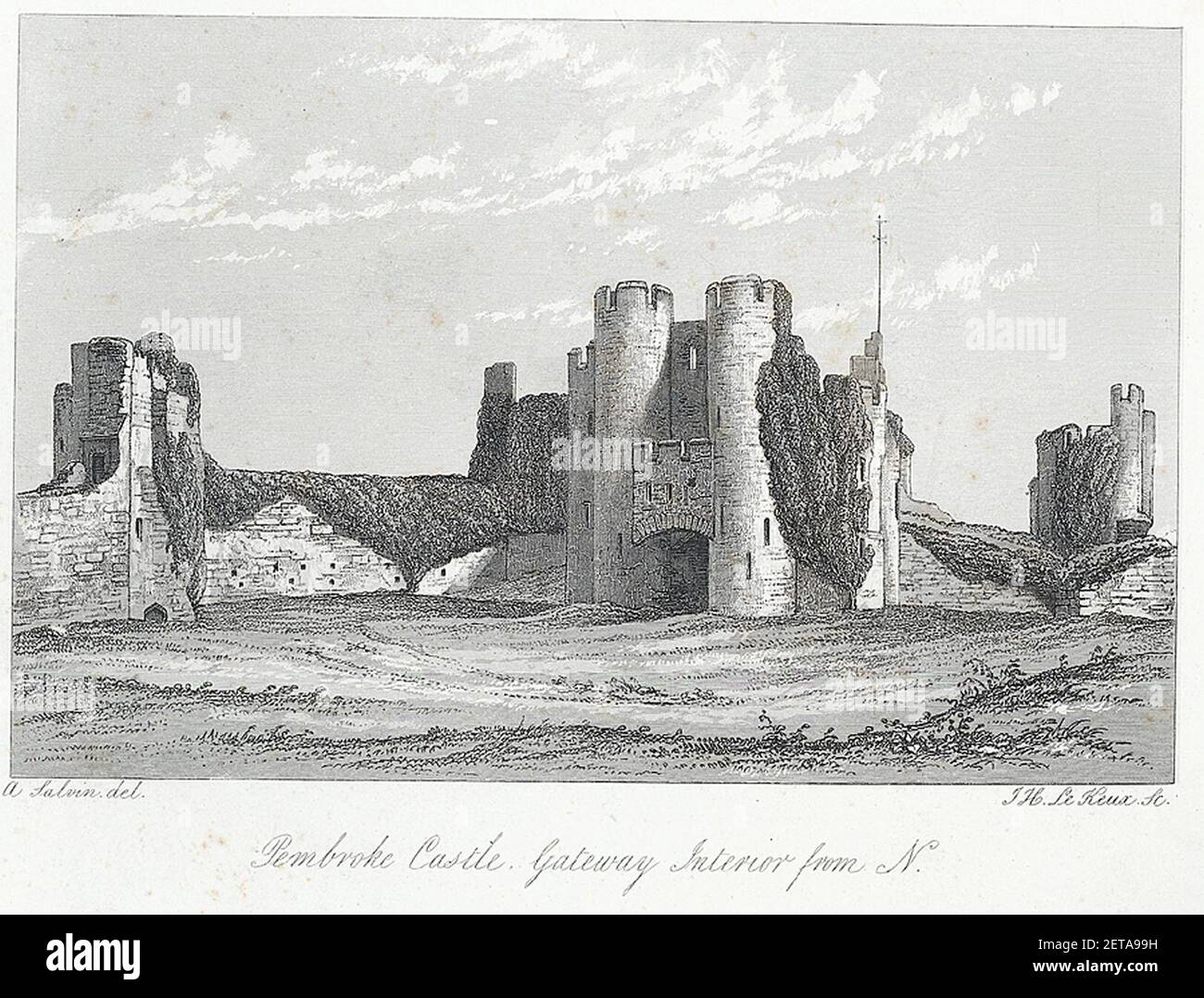 Pembroke Castle - gateway interior from N Stock Photo - Alamy
