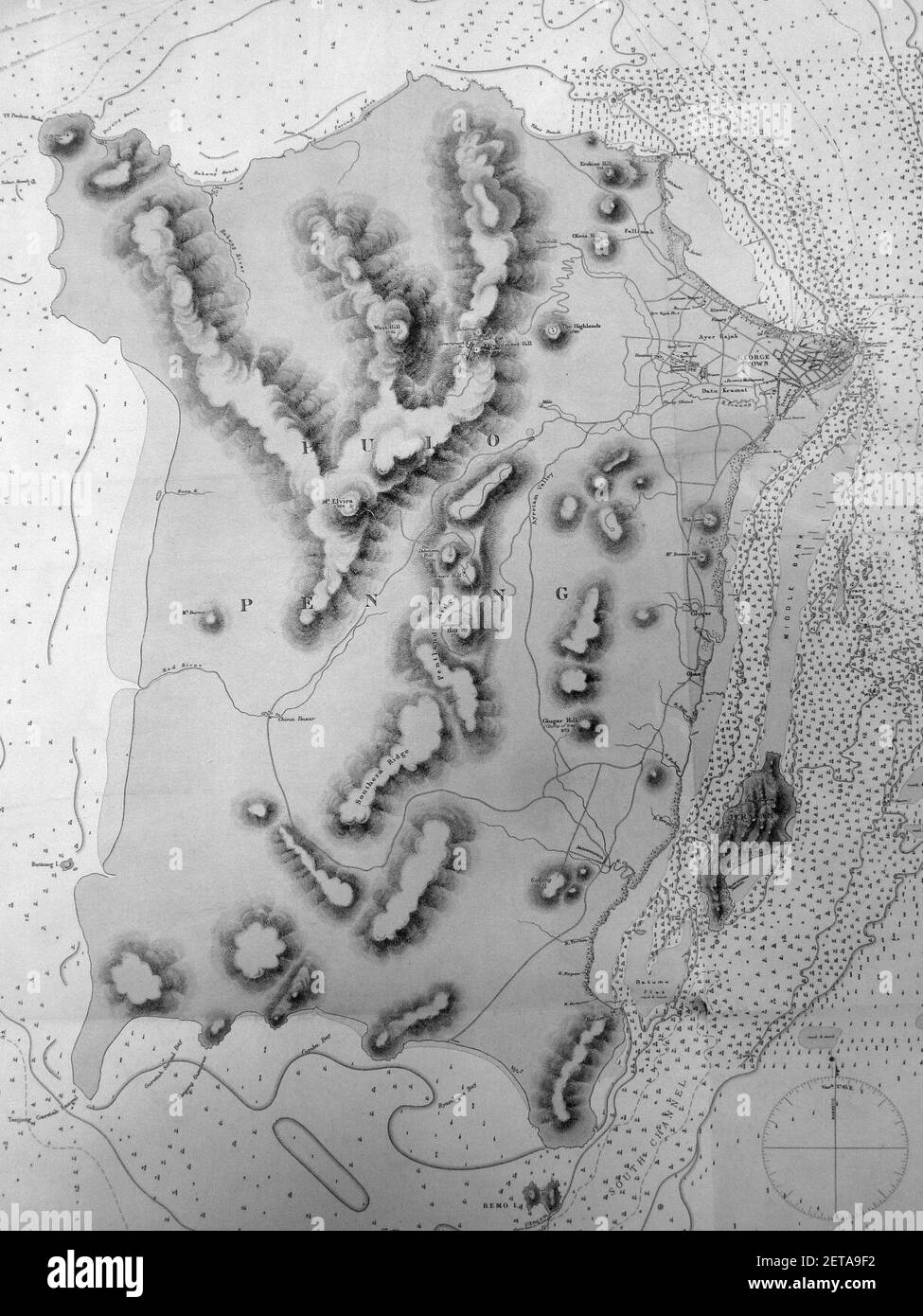 Penang Harbour HMS Magpie 1884 Penang Island map Stock Photo - Alamy