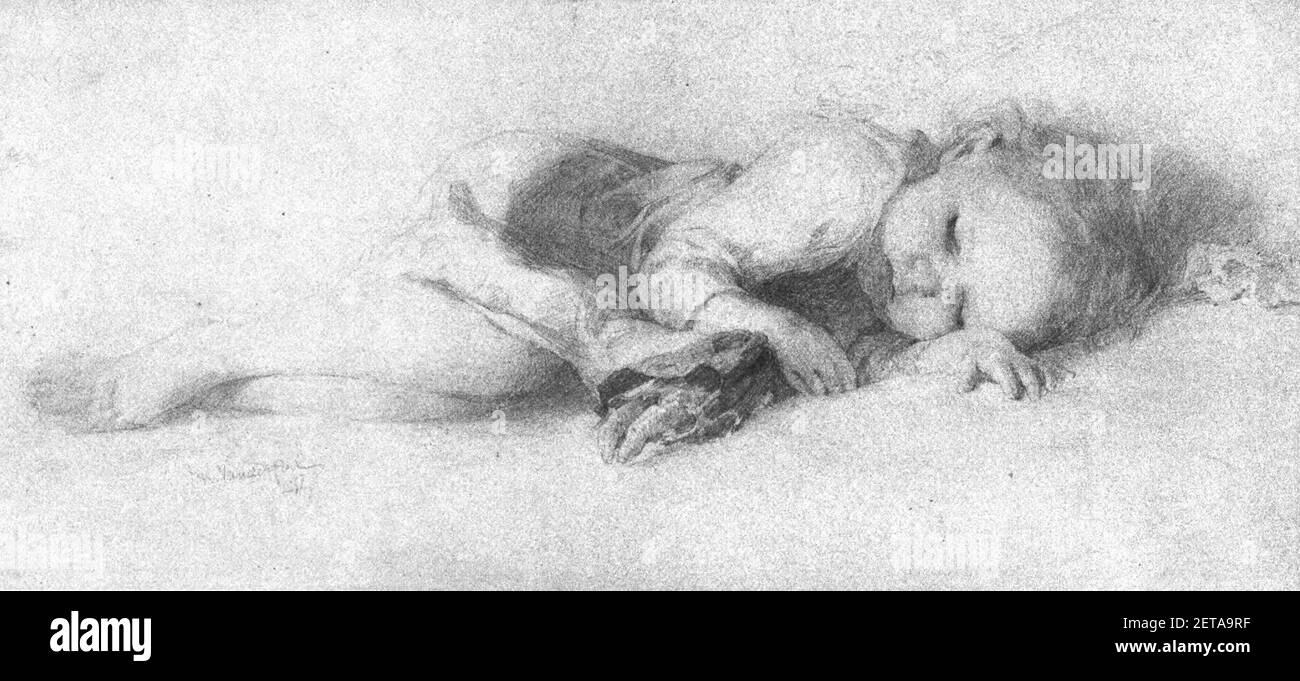 Pencil Drawing of Sleeping Child, Vanderpoel Stock Photo - Alamy