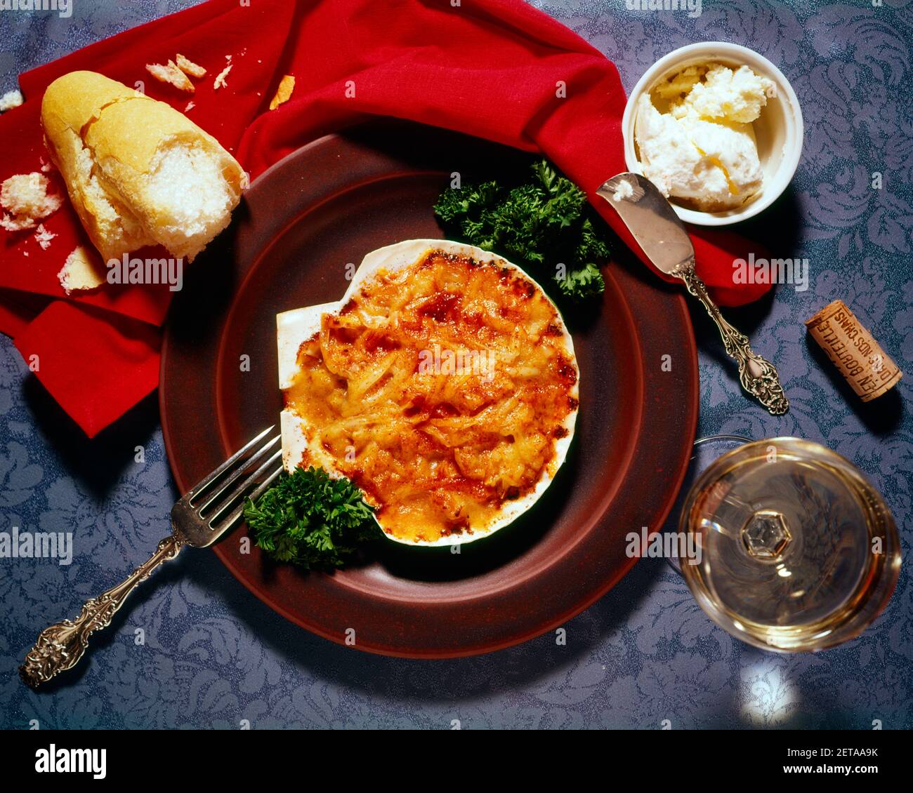 1970s CLAM SHELL PLATE OF COQUILLES SAINT JACQUES CRUSTY FRENCH BREAD ...