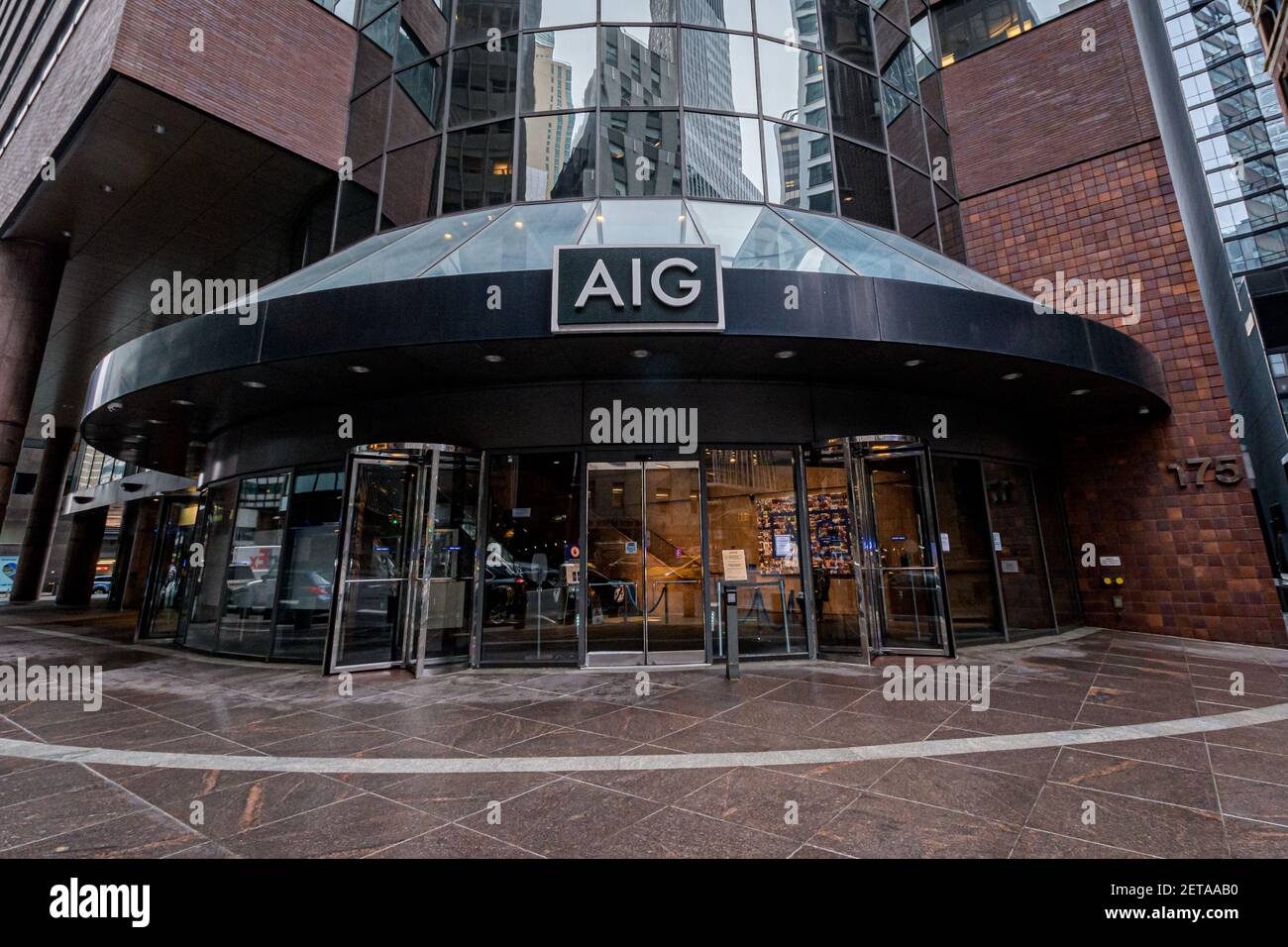 Main entrance to the American International Group (AIG) Headquarters ...
