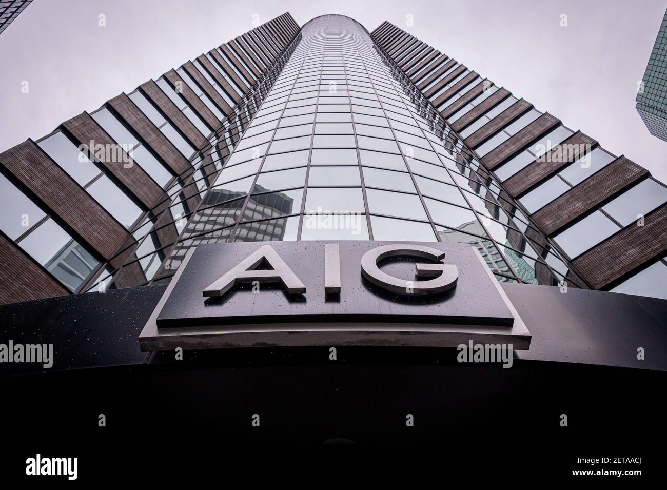 USA. 01st Mar, 2021. Main entrance to the American International Group ...