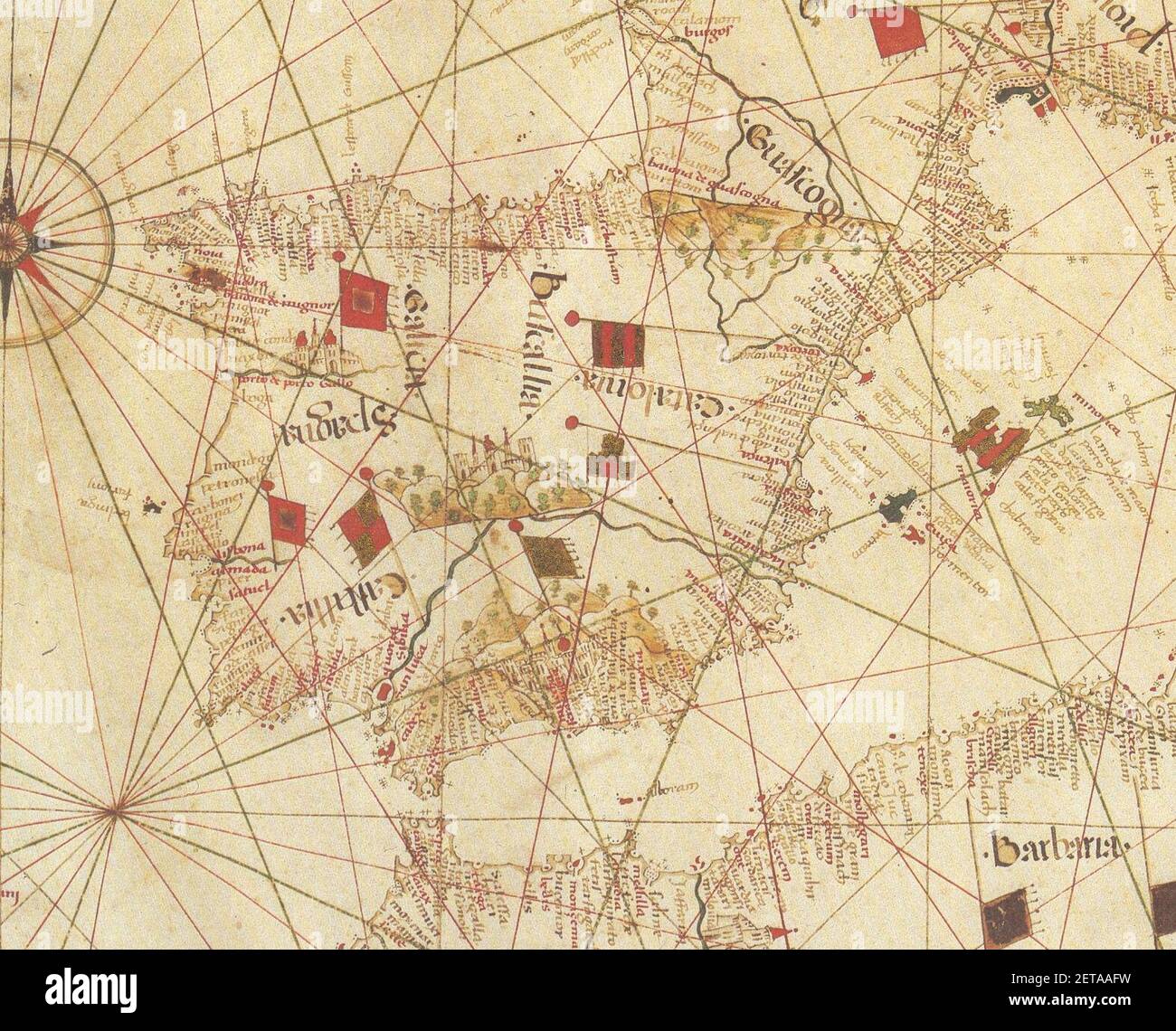 Península Ibérica no portolano de Andrea Benincasa (1508 Stock Photo ...