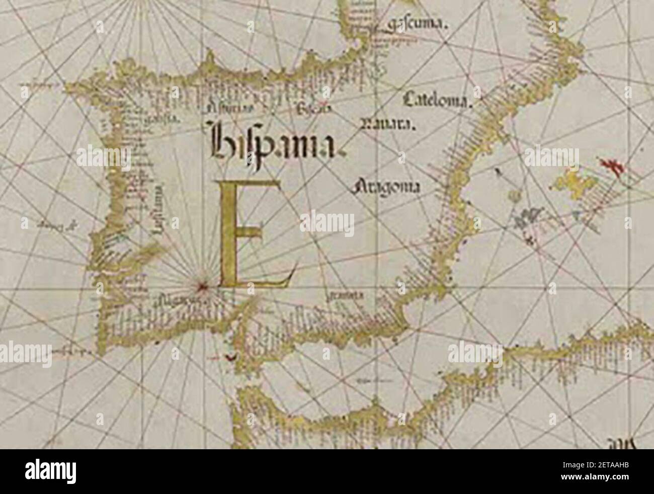 Península Ibérica no portolano de Diogo Homem (1570 Stock Photo - Alamy