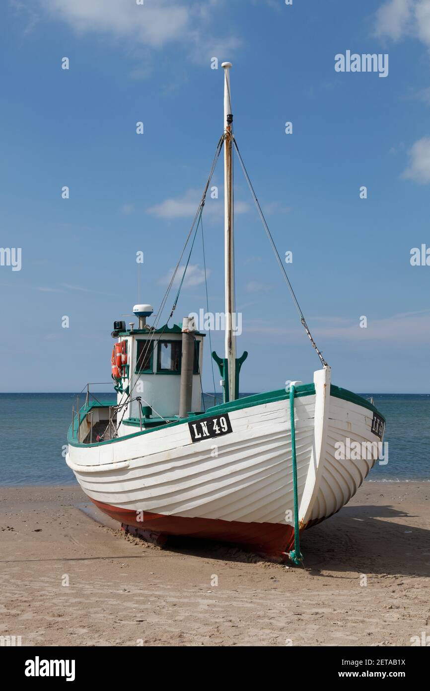 fishing boat on beach in Løkken; Denmark Stock Photo - Alamy