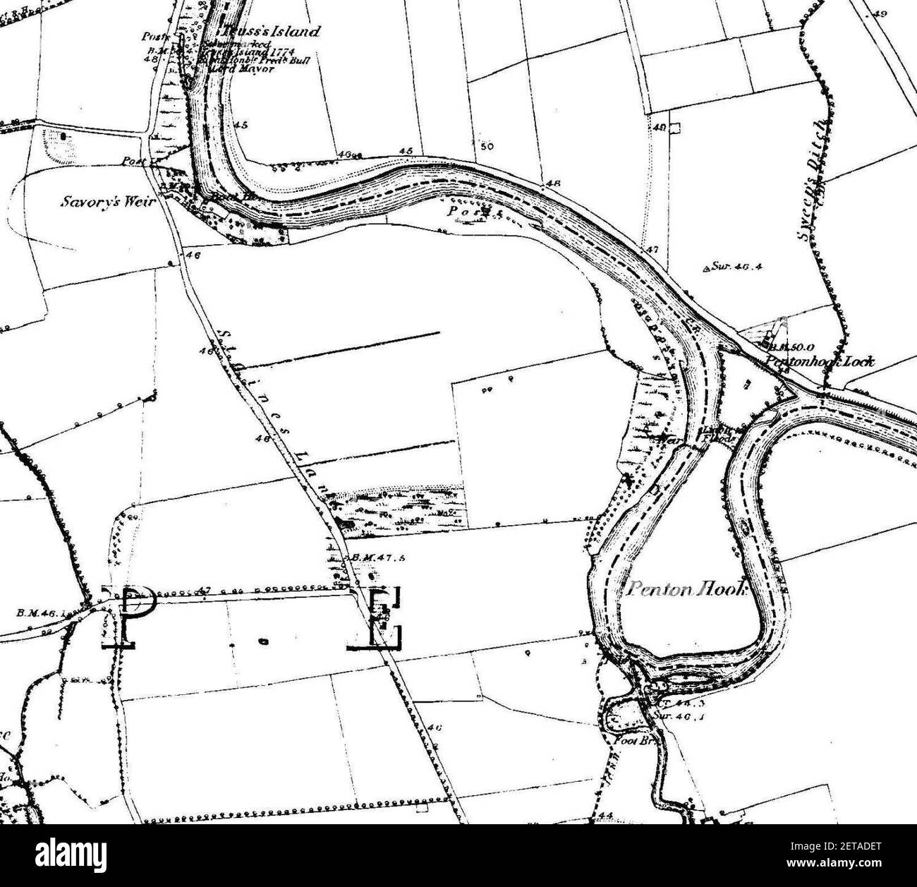 Penton Hook and Savory's Weir Stock Photo - Alamy