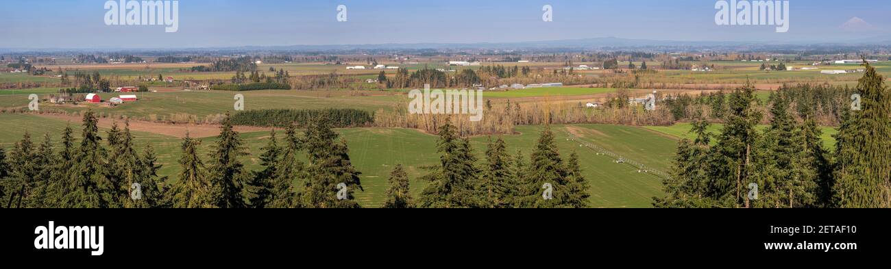 Panorama view Willamette agricultural landscape from Mt. Angel Oregon ...