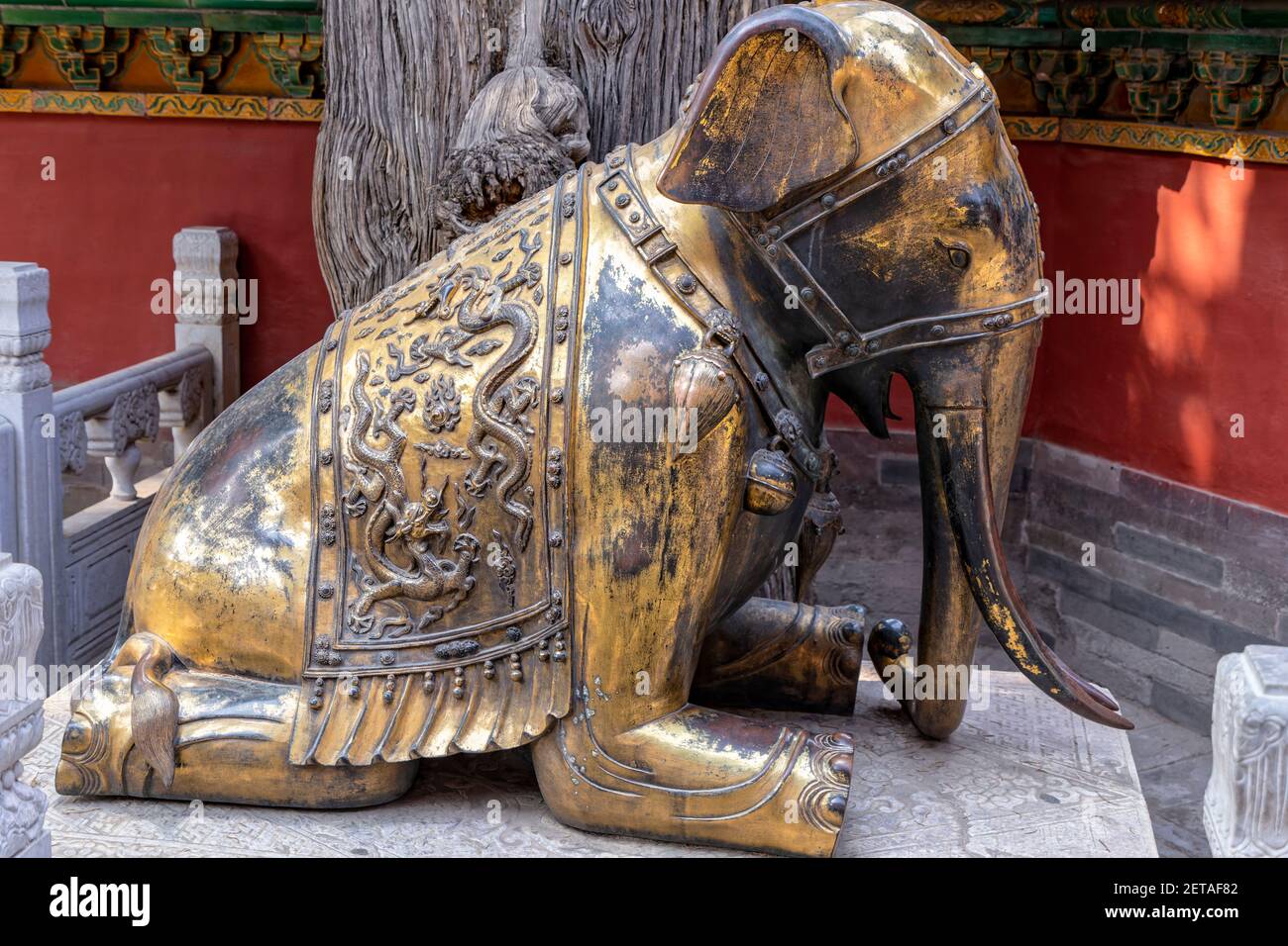 Beijing, China. 2nd June, 2017. Elephant statue in gilded bronze inside ...