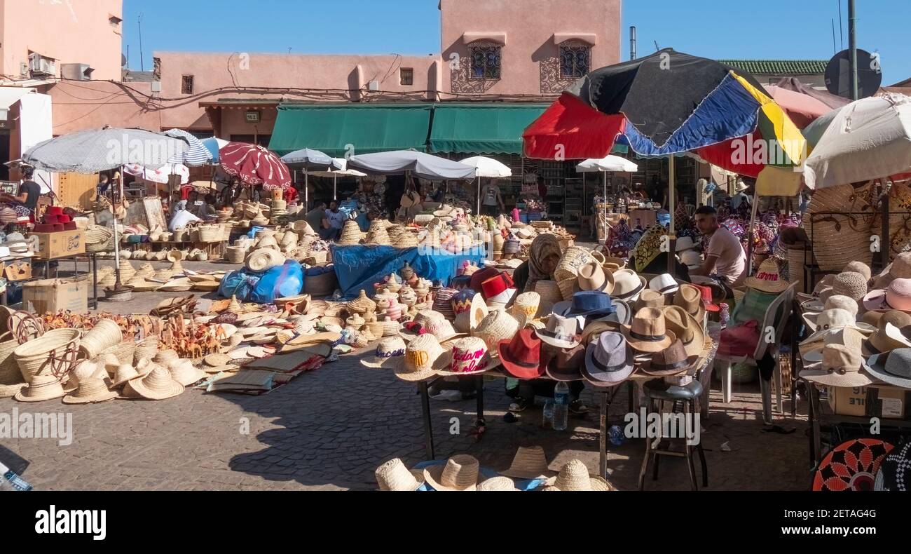 MARRAKESH, MOROCCO- JUNE, 11, 2019: outdoor market stalls selling ...