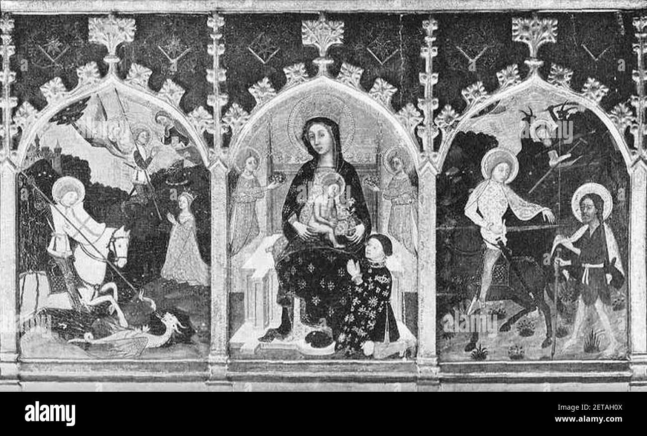 Pere Serra - Madonna and Child with Saints George and Martin Stock ...