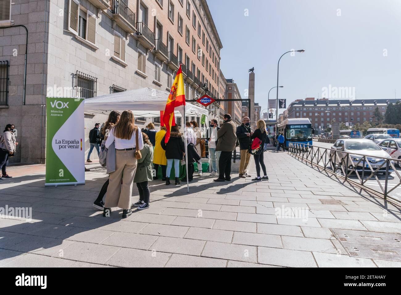 MADRID, SPAIN - Feb 19, 2021: VOX political party information point ...