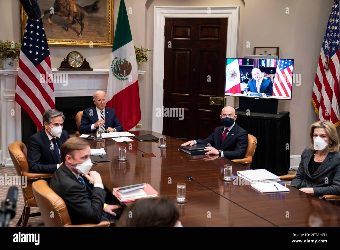 President Joe Biden participates in a virtual bilateral meeting with ...