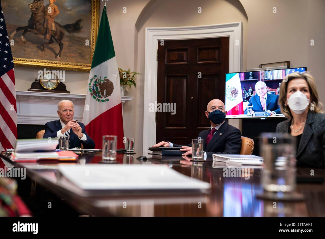 President Joe Biden participates in a virtual bilateral meeting with ...