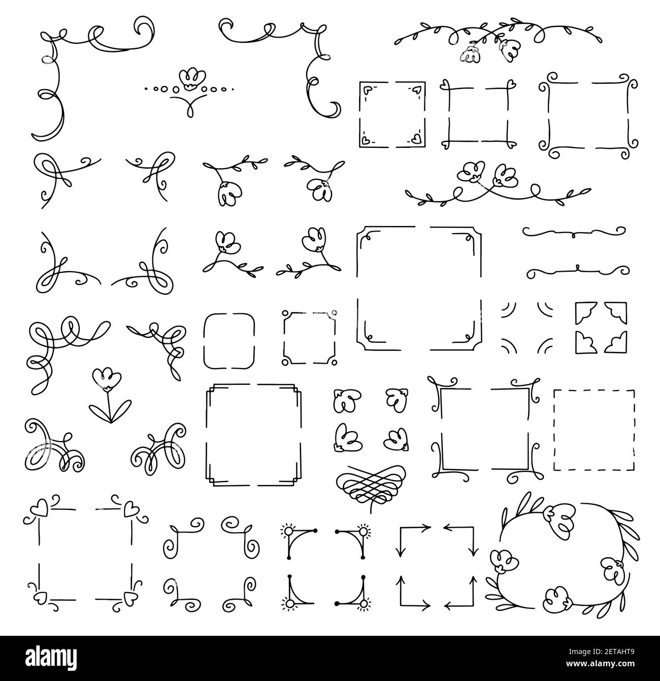 Doodle set of corner Hand drawn line sketch style. Vector illustration ...