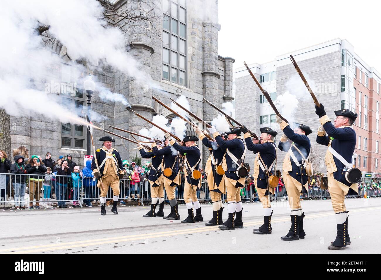 The Lexington Minutemen firing their guns at the 2017 South Boston St ...