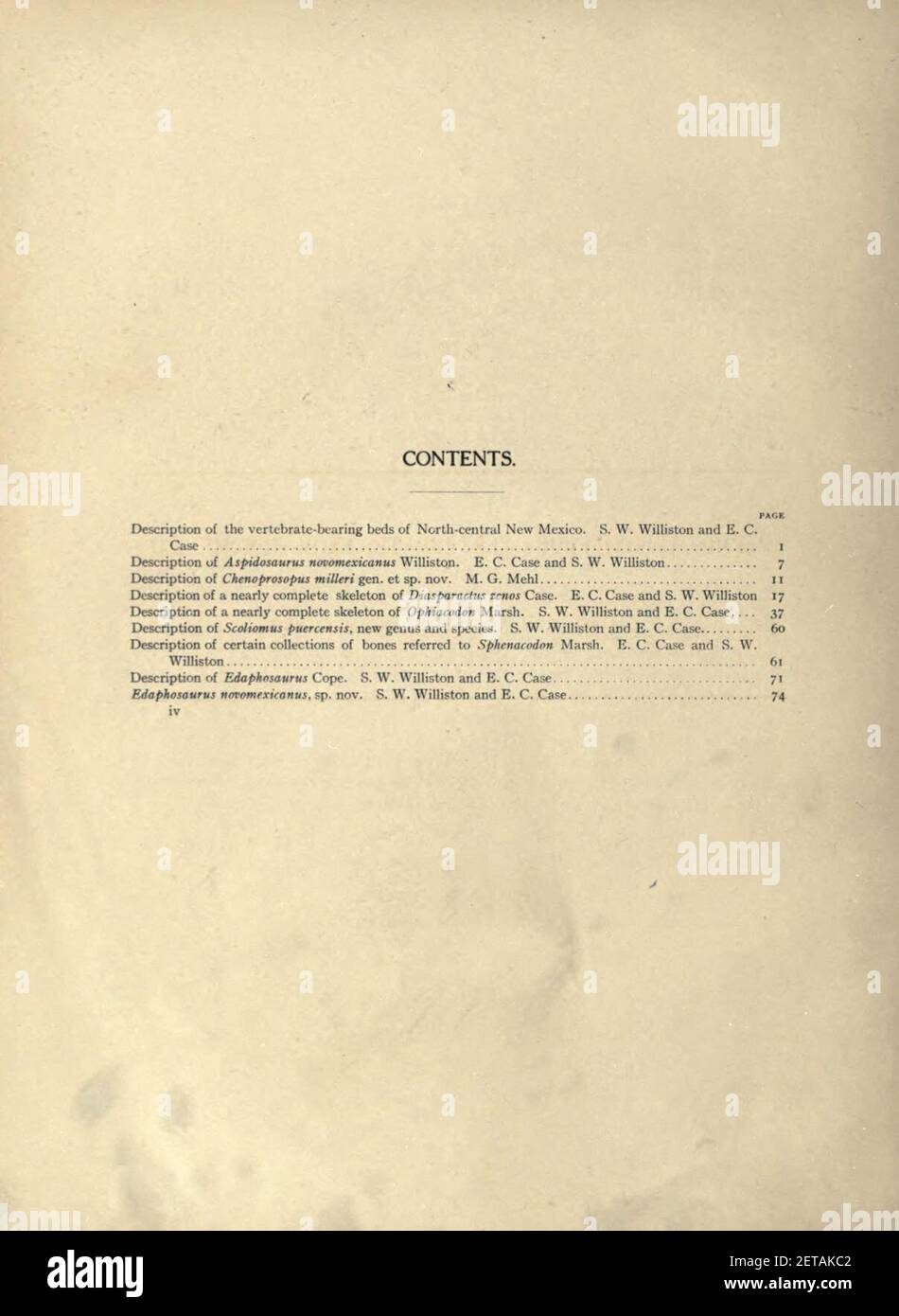 Permo-carboniferous vertebrates from New Mexico (Page iv Stock Photo ...