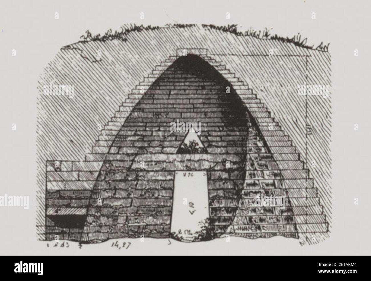 Perpendicular section of the tholos tomb known as Treasury of Atreus in ...