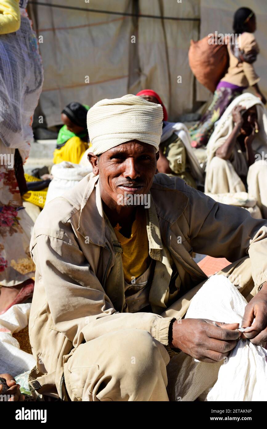 portrait of a Tigrayan man taken at the vibrant market in Mekele ...