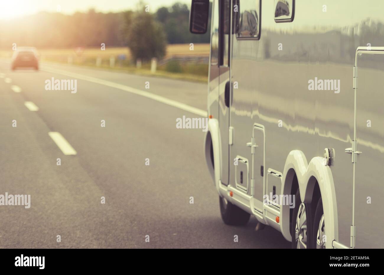 RV Recreational Vehicle Camper on the Highway During Summer Time ...