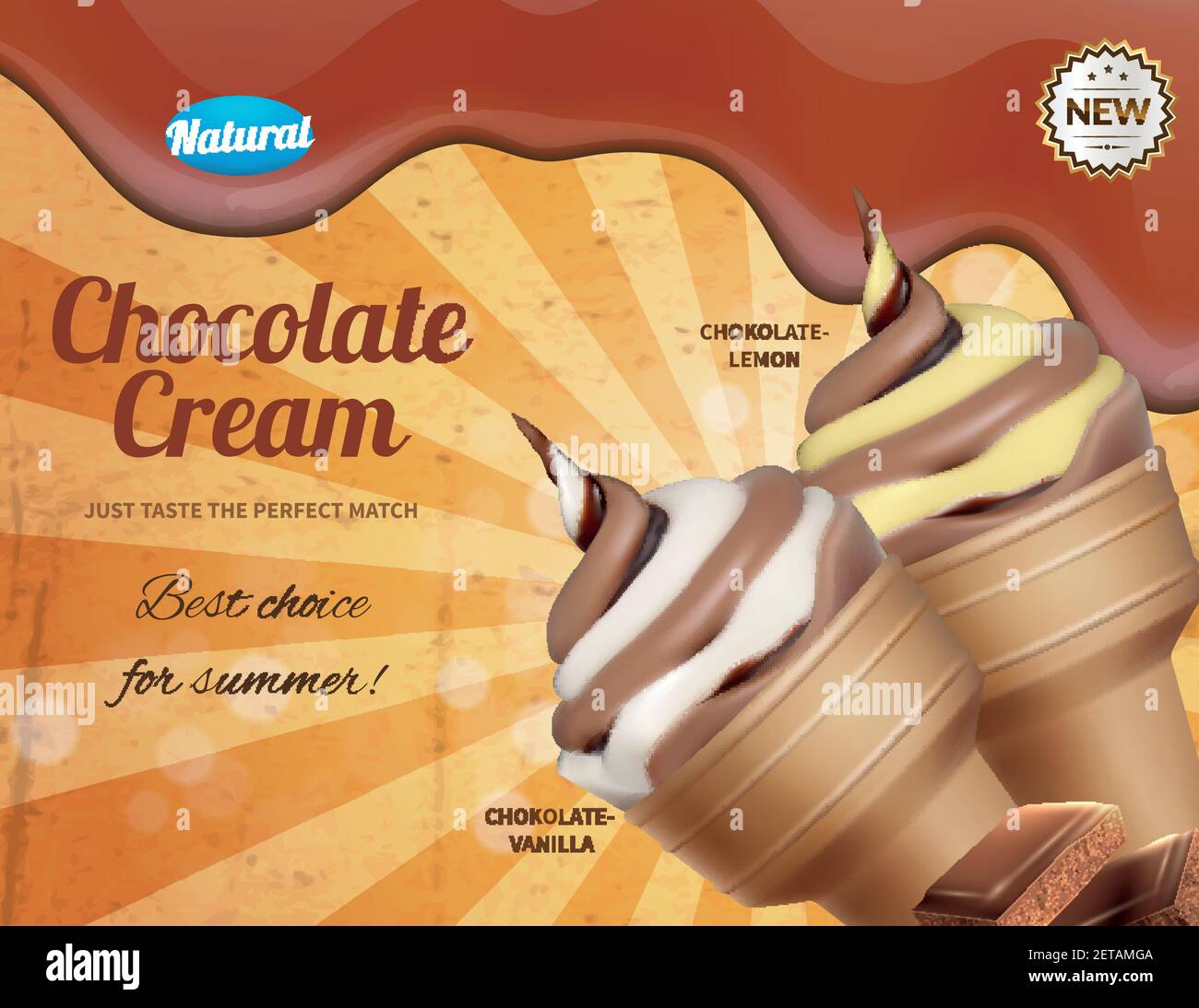 Ice cream realistic advertising composition with portions of icecream ...