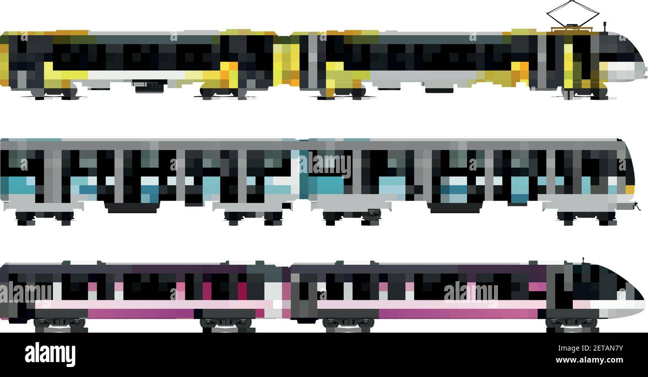 Passenger tram train realistic mockup set of suburban underground ...