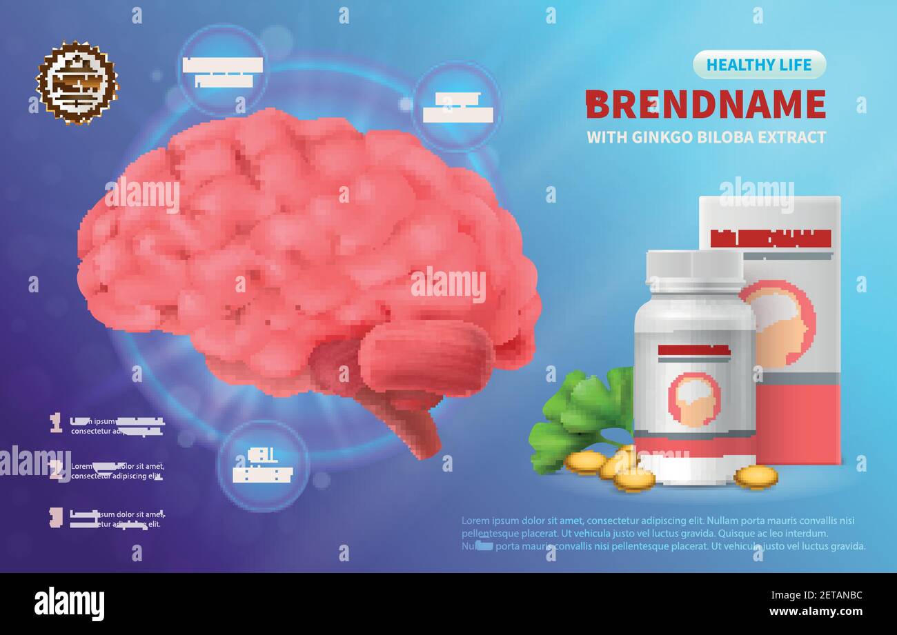 Brain medicine advertising realistic composition of human brain image ...