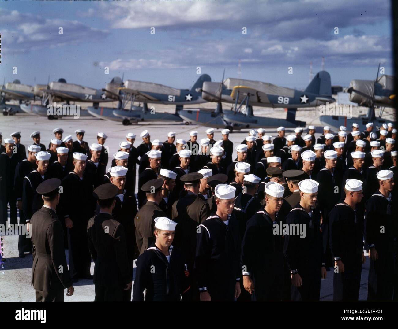 Personnel inspection of a U.S. Navy scouting squadron, circa in 1942 ...