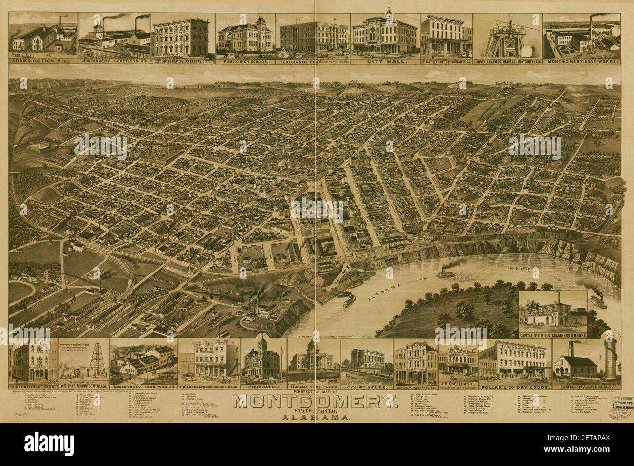 Perspective map of Montgomery, State capital of Alabama Stock Photo - Alamy