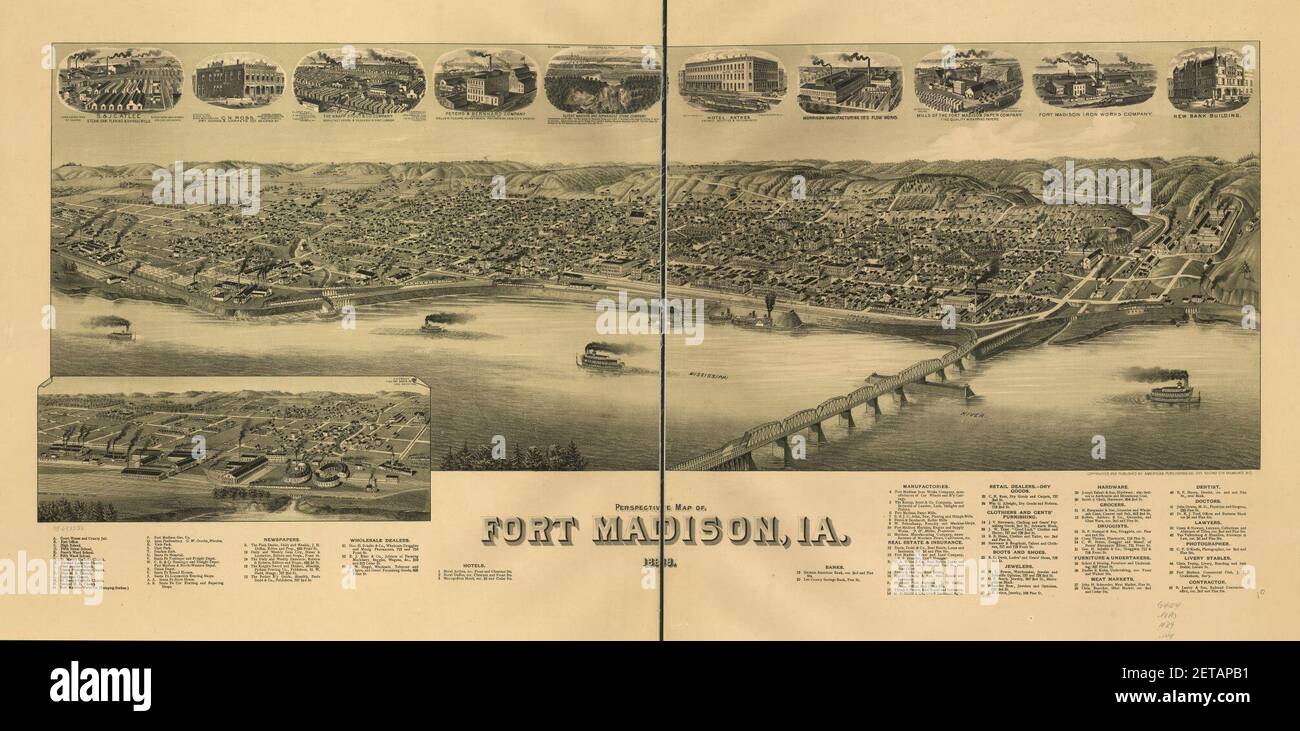 Perspective map of Fort Madison, Ia. 1889 Stock Photo - Alamy