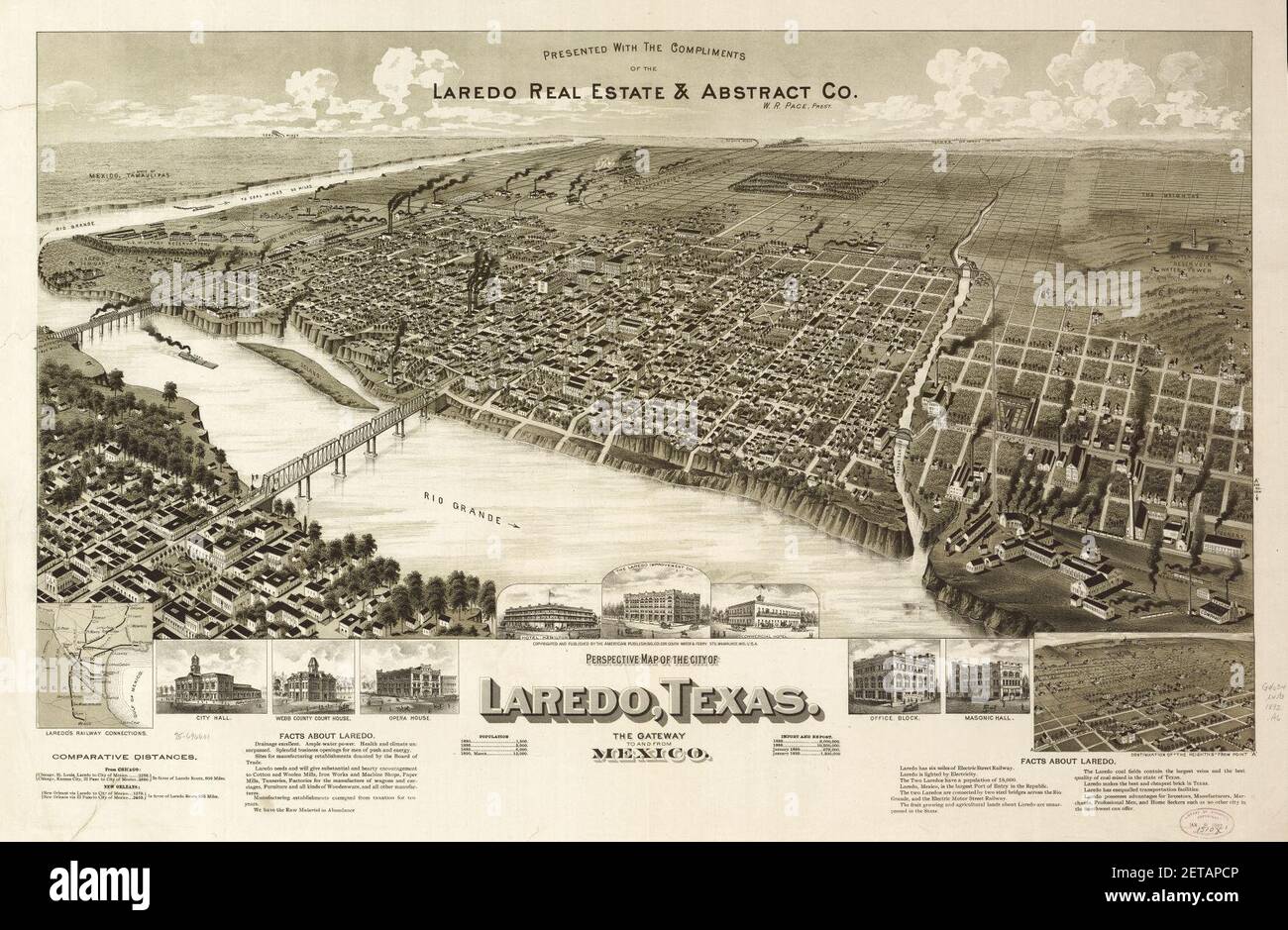 Perspective map of the city of Laredo, Texas, the Gateway to and from ...