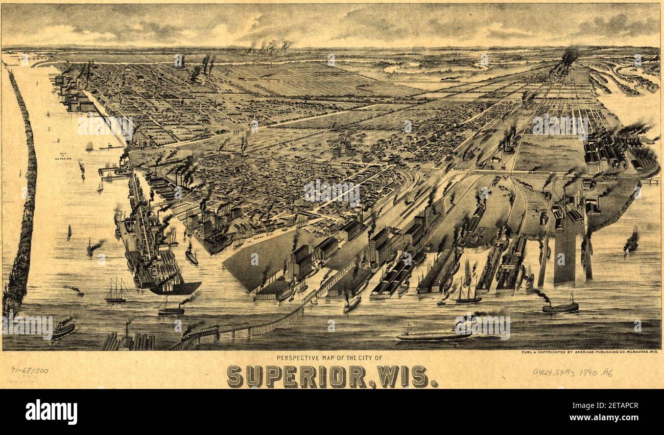 Perspective map of the city of Superior, Wis Stock Photo - Alamy