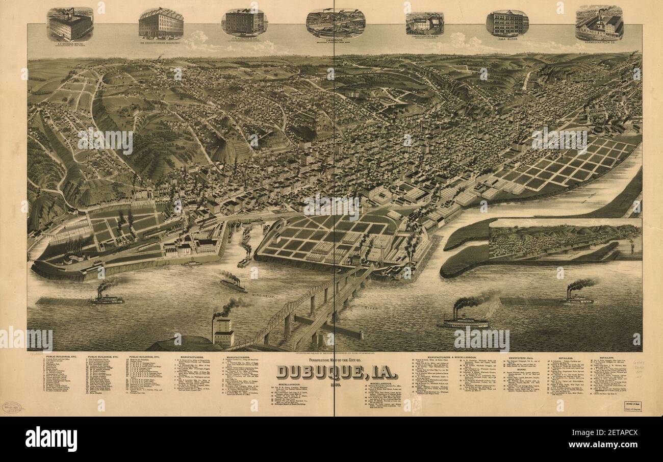 Perspective map of the city of Dubuque, Ia. 1889 Stock Photo - Alamy
