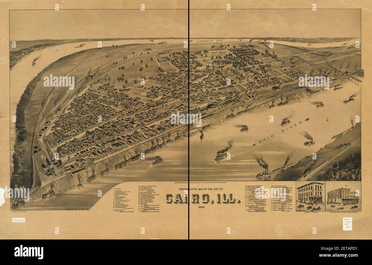 Perspective map of the city of Cairo, Ill. 1888 Stock Photo - Alamy