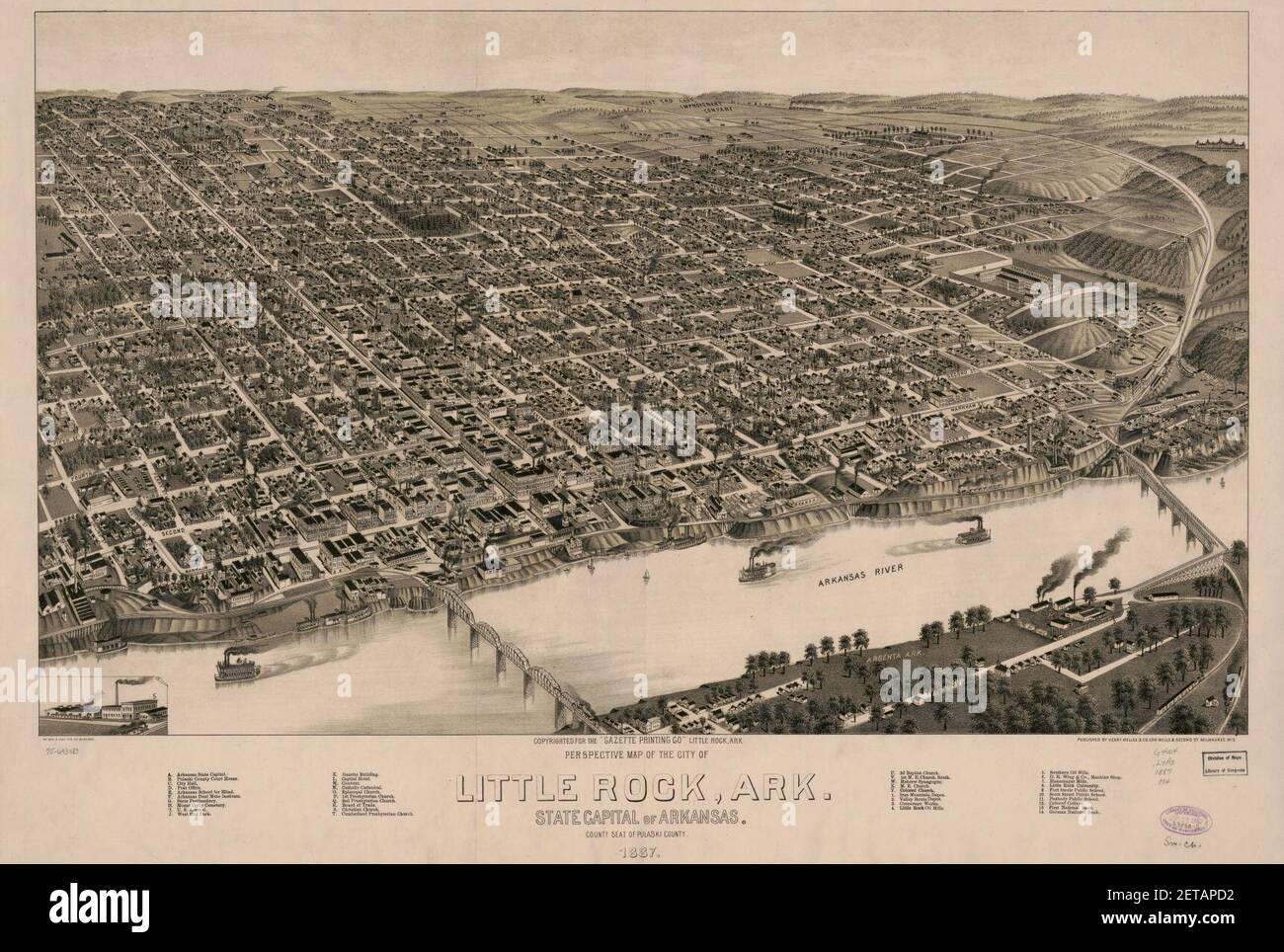 Perspective map of the city of Little Rock, Ark., State capital of ...