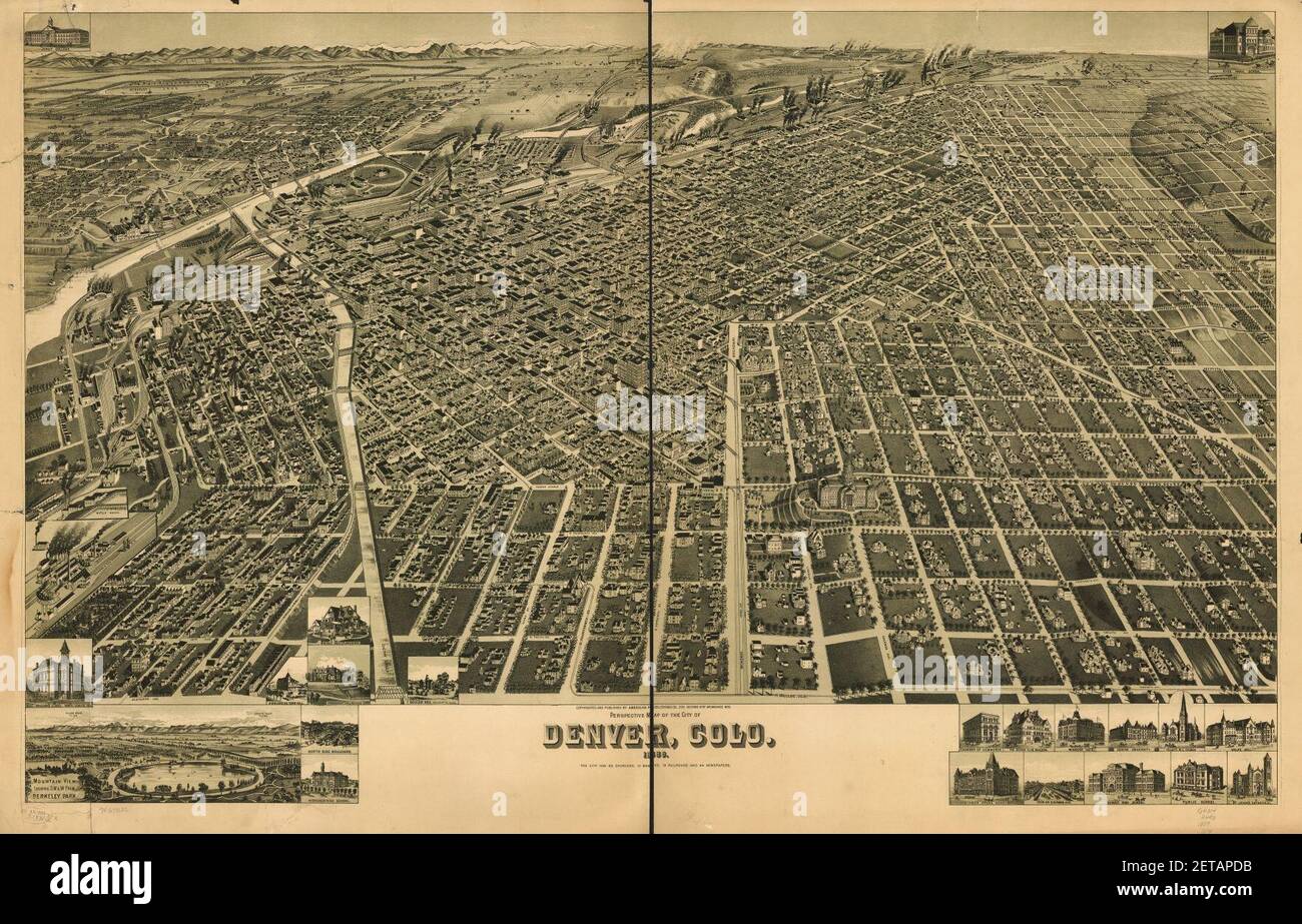 Perspective map of the city of Denver, Colo. 1889 Stock Photo - Alamy