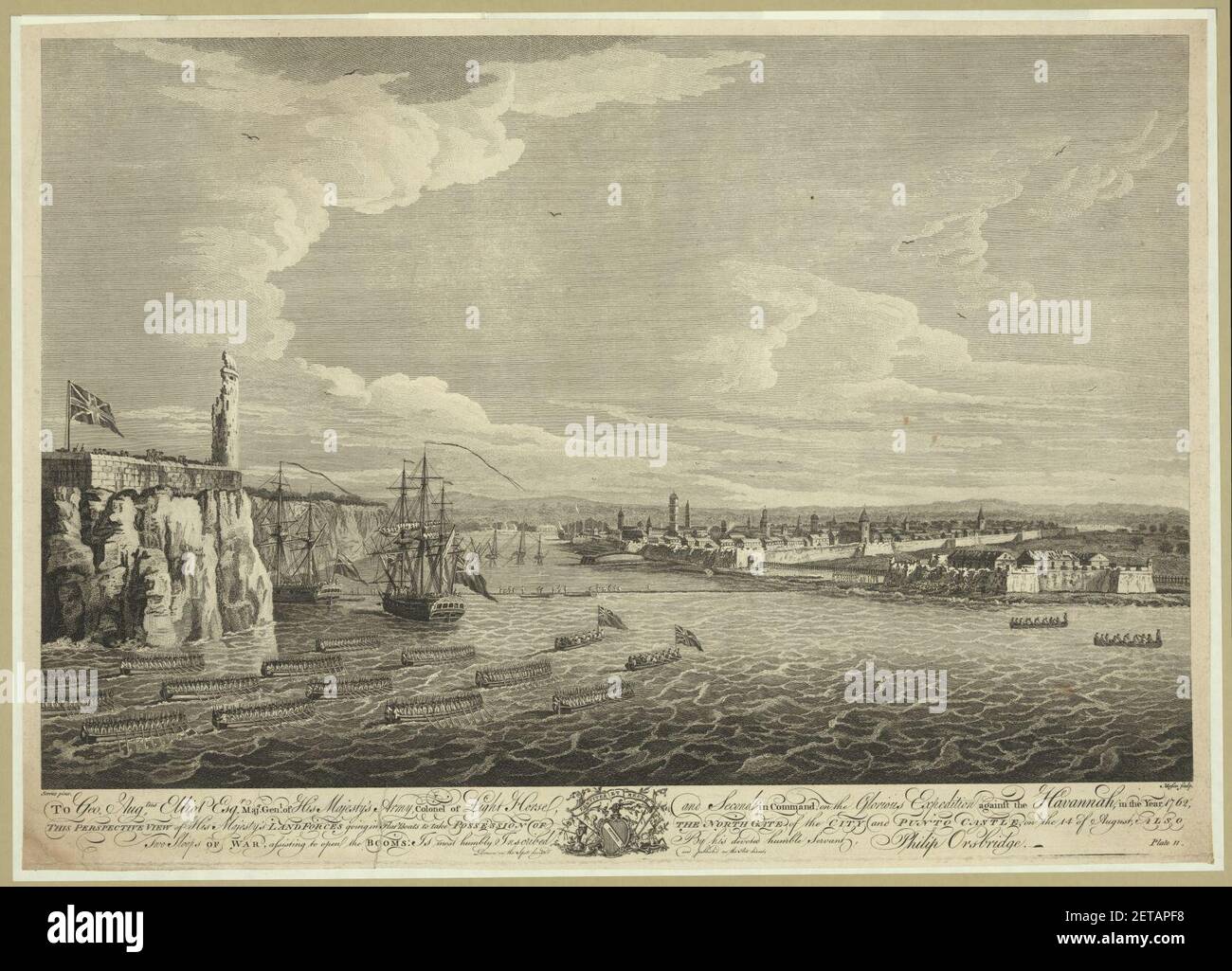 Perspective view of his majesty's land forces going in flat boats to ...