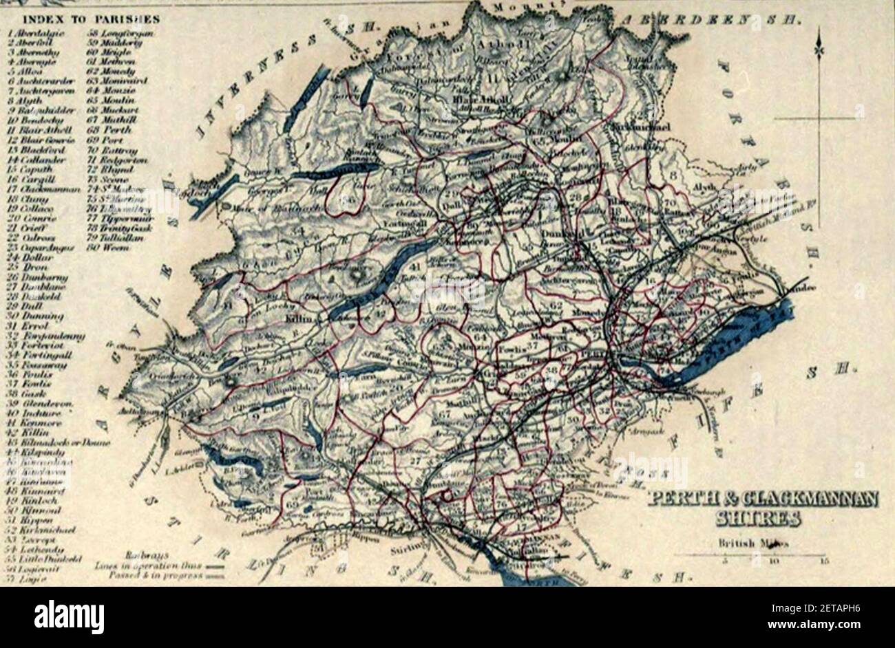 PERTH & CLACKMANNAN SHIRES Civil Parish map Stock Photo - Alamy