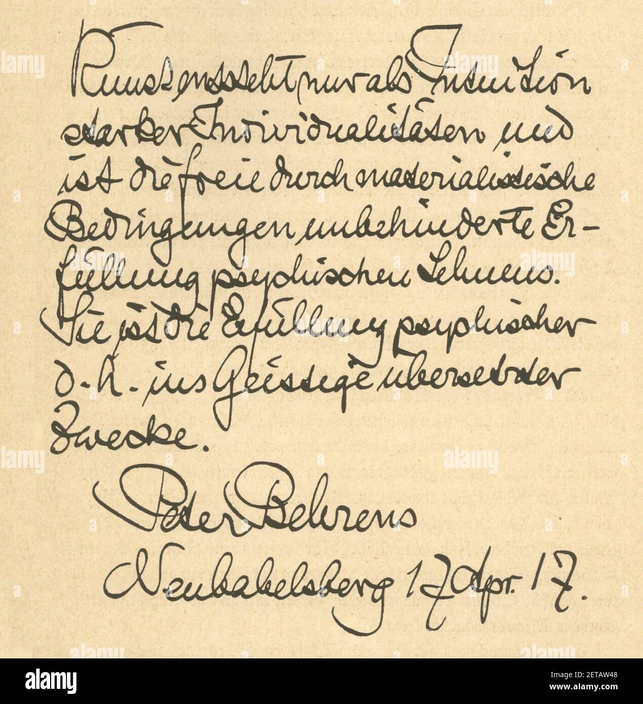 Peter Behrens, Autograph 1917 Stock Photo - Alamy