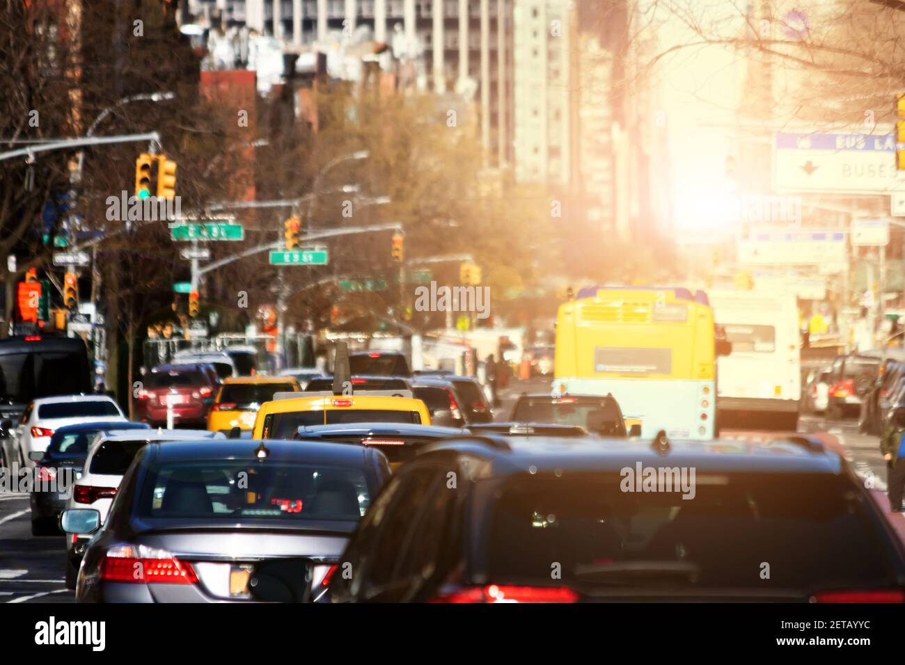 Traffic jam with cars crowding 1st Avenue during rush hour in New York ...