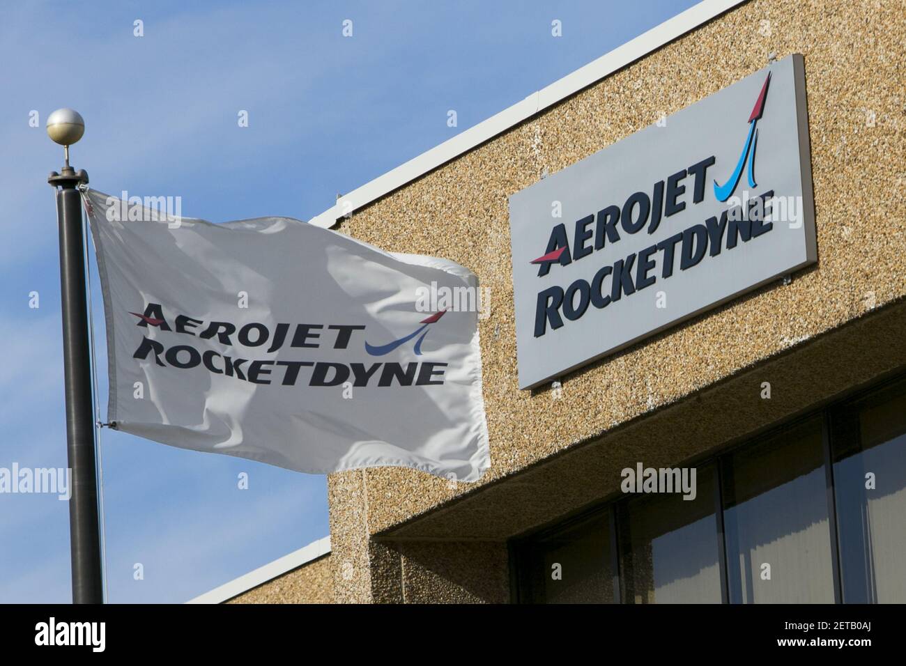 A logo sign outside of a facility occupied by Aerojet Rocketdyne in ...