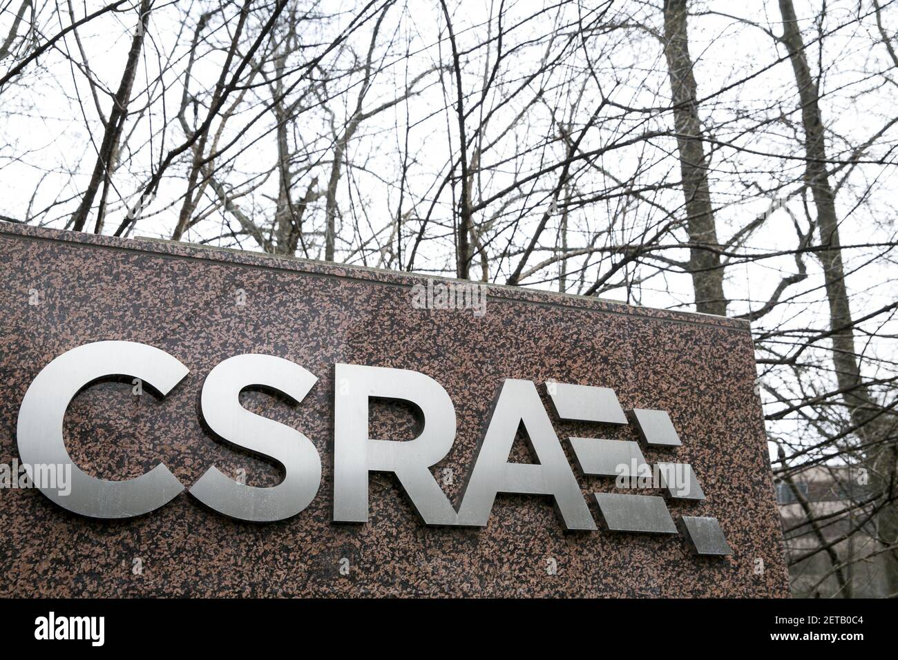 A logo sign outside of the headquarters of CSRA Inc., in Falls Church ...