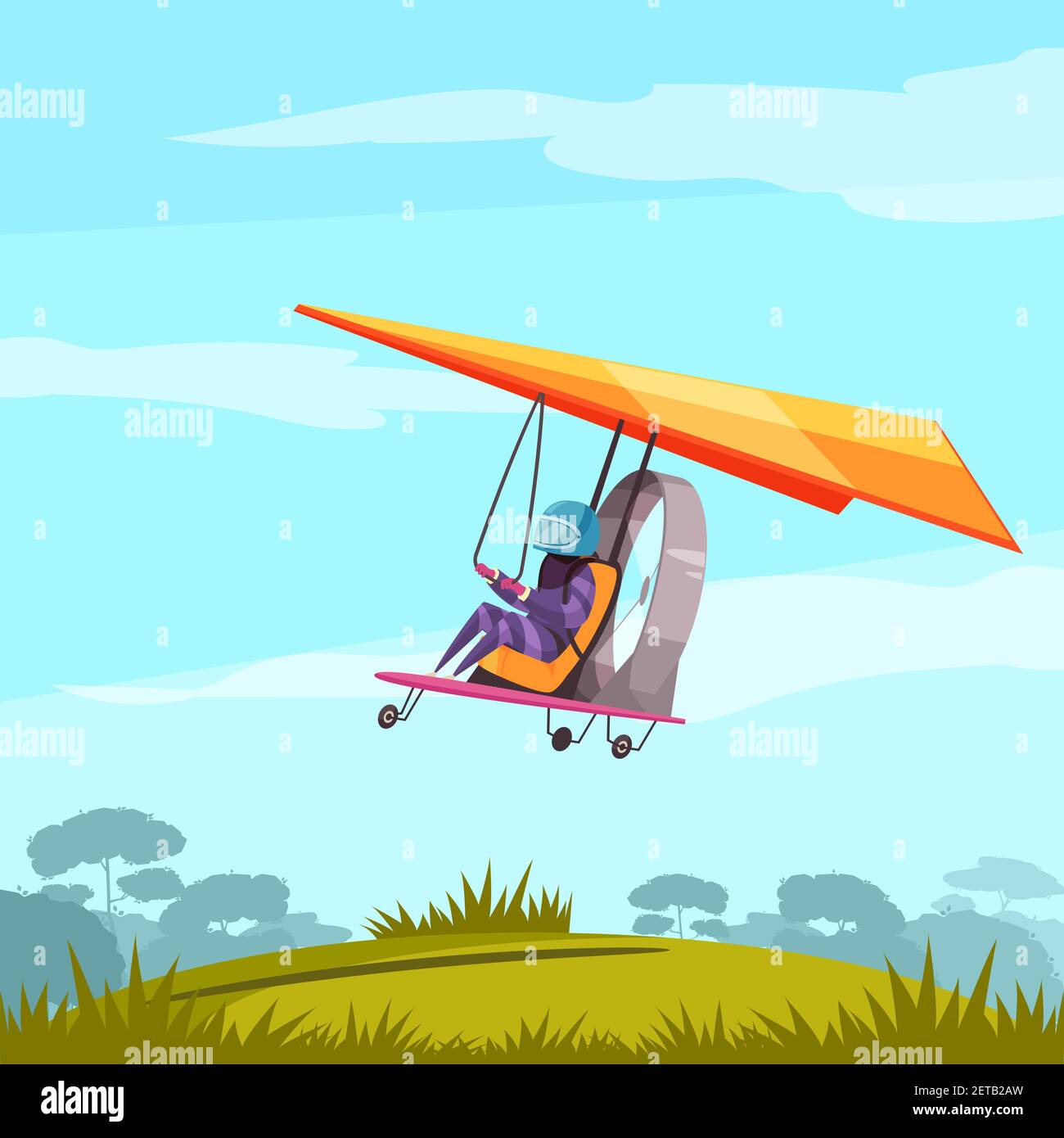 Skydiving extreme sport adventure flat abstract poster with glider ...