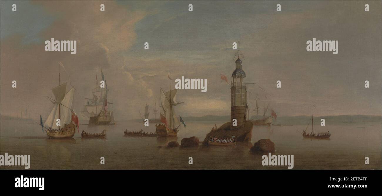 Peter Monamy - The Opening of the First Eddystone Lighthouse in 1698 ...