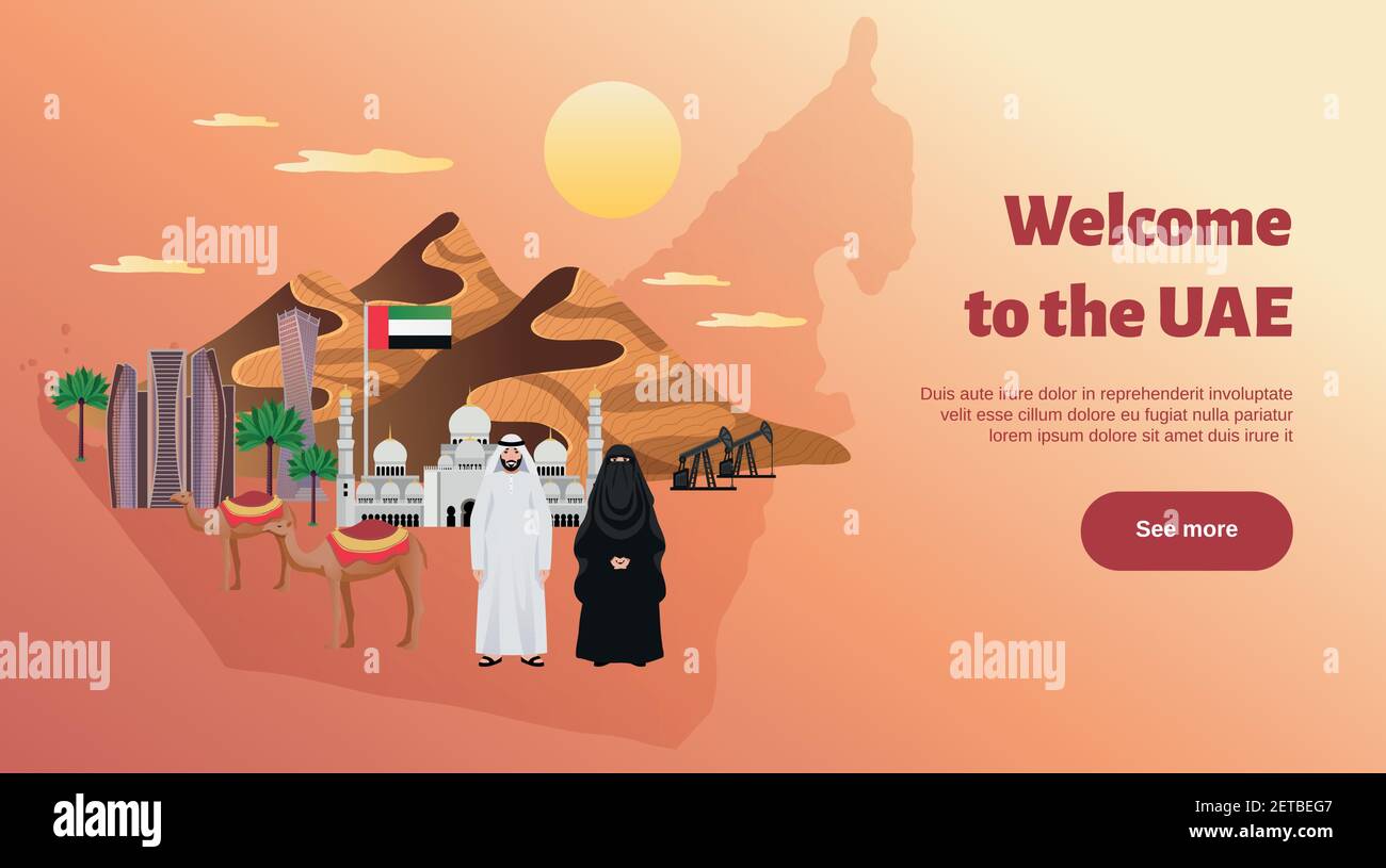 Travel agency flat horizontal welcome website banner with uae ...