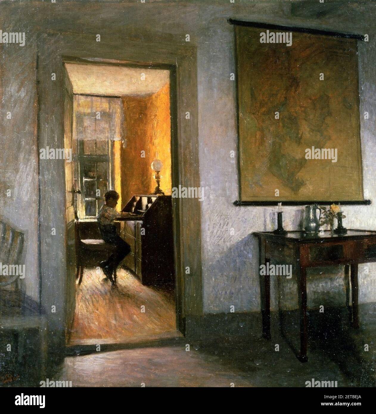 Peter Vilhelm Ilsted (Danish artist, 1861-1933) Boy Studying Stock ...