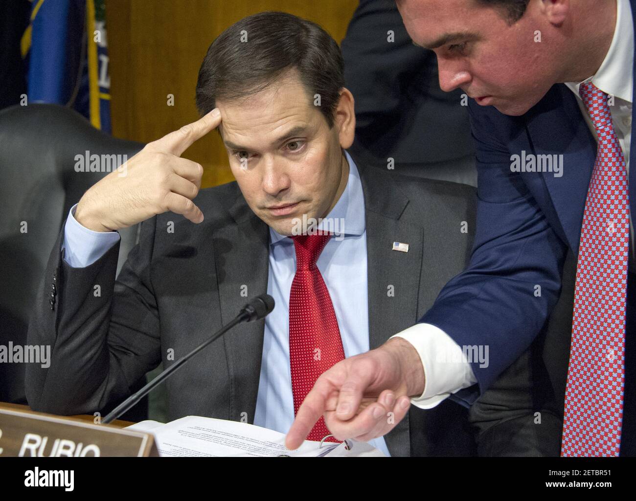 United States Senator Marco Rubio (Republican of Florida) goes over ...