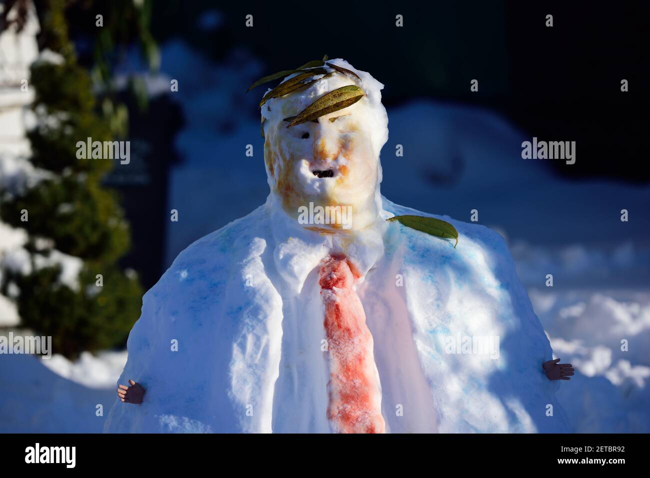 A Donald Trump snowman is pictured in North Portland, Ore., on January ...