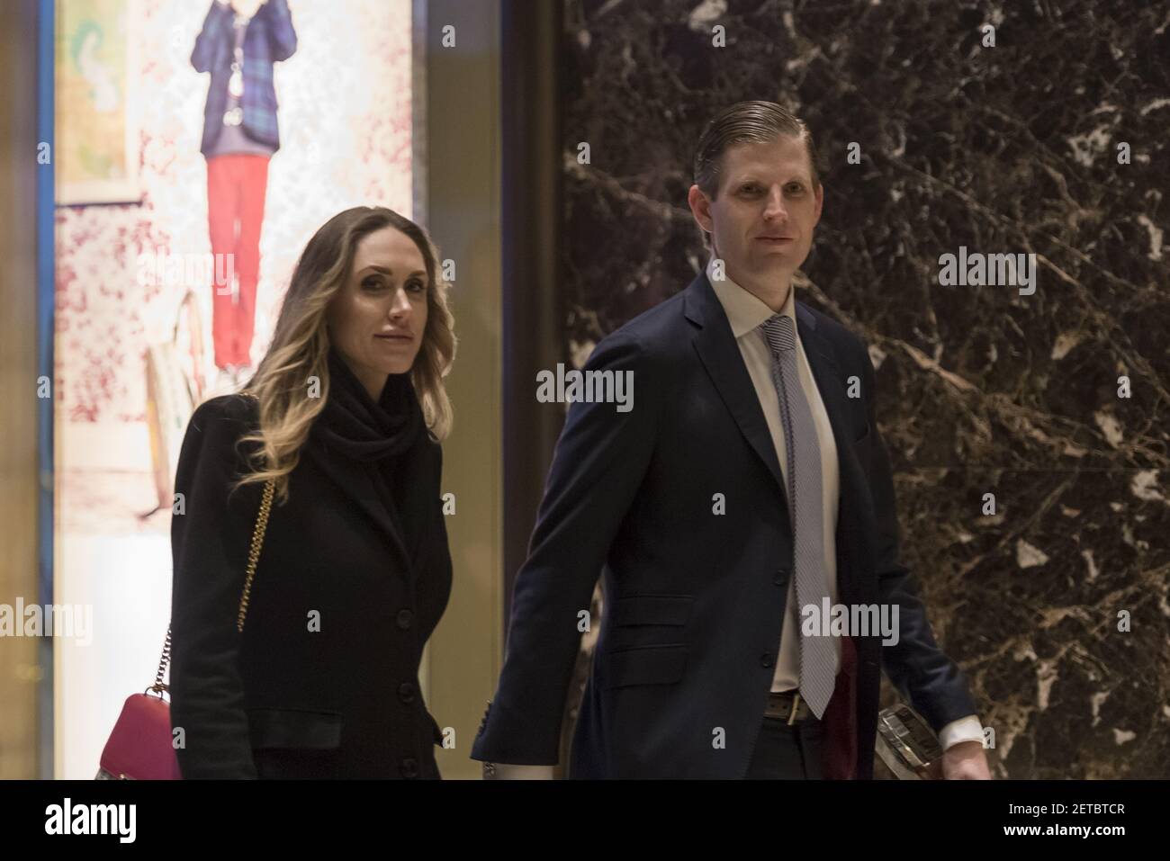 Eric Trump (R) and his wife Lara Trump (L) are seen upon their arrival ...